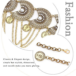 Wriidy Metal Chain Belts for Dress Waist Belt with Tassels Pendant Adjustable Waistband Body Accessories for Women and Girls (Gold)