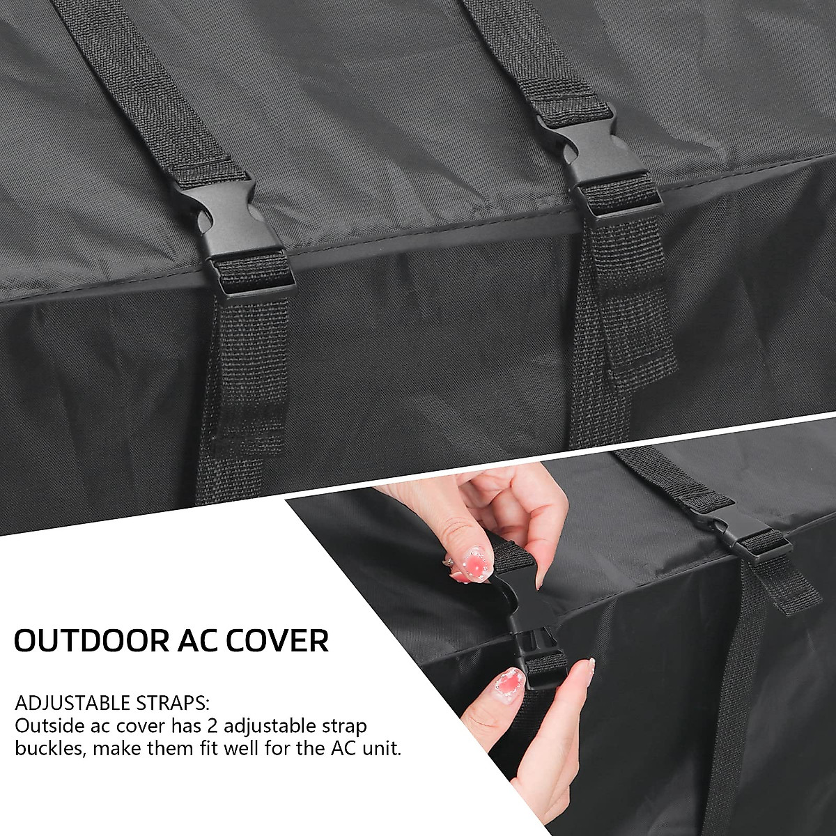 BEWAVE 2 Pack Indoor Outdoor Window Air Conditioner Cover Adjustable Window AC Unit Cover with Drawstring Double Insulation 25"x17"x3.5" for Inside Dust-Proof Waterproof 25.5”x20.5”x18” for Outside