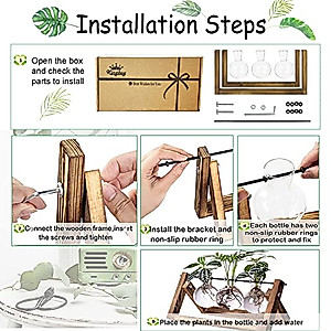 Kingbuy Plant Propagation Stations Terrarium Glass Desktop Planter with Retro Wooden Stand 3 Bulb Vases for Hydroponics Indoor Office Desk Home Decor, Plant Holder Lover Gifts for Women