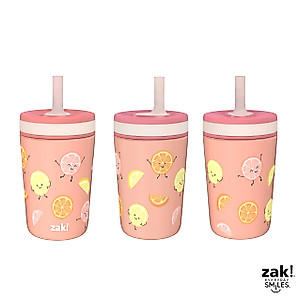Zak Designs Kelso Tumbler Toddler Cup For Travel or At Home, 12oz Vacuum Insulated Stainless Steel Sippy Cup With Leak-Proof Design is Perfect For Kids (Happy Fruit)