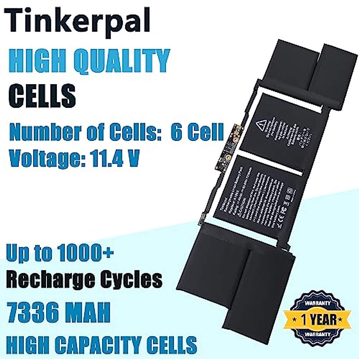 Tinkerpal A1953 Laptop Battery Compatible with MacBook Pro 15 Inch A1990 (Mid 2018 2019) EMC 3215 3359 11.4V 83.6WH 6 Cell