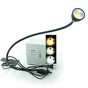 QUANS 5W 3 Colors LED COB Clip on Light Black 19.68 INCH 50 CM Tube Desk Flexible Table Bed Lamp Work Home Design Lighting 110V 220V 85-265VAC with US Plug Switch on Off 500LM (Black)