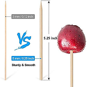HANSGO Wooden Candy Apple Skewer Sticks, 6mm 5.25inch Natural Bamboo Skewers BBQ Caramel Apple Sticks Cotton Candy Stick Rock Candy Stick Skewer Semi Pointed Lollipop Sticks Barbecue Corn Dog