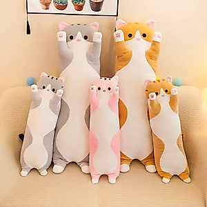 Handytoolinc Soft Cat Plush Pillow Long Stuffed Animals Sleeping Pillow Cotton Kitten Pillow Cute Long Body Pillow Gift for Kids Girlfriend (19.7inch/50cm,Pink)