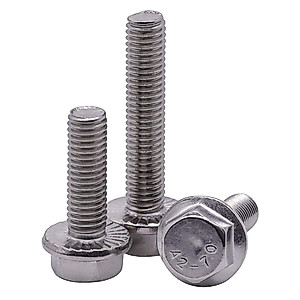 M8-1.25 x 40mm Stainless Steel Serrated Flanged Hex Head Bolts, 304 Stainless Steel 18-8 Flanged Hexagon Head Screws, Full Thread, Coarse Thread UNC, 15 PCS