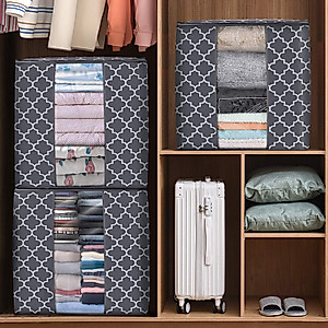 WISELIFE Storage Bags [3 Pack/100L] Large Blanket Clothes Organization and Storage Containers for Comforters,Bedding, Foldable Organizer with Reinforced Handle, Clear Window, Sturdy Zippers,Gray