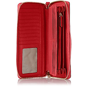 Michael Kors Jet Set Travel Continental Zip Around Leather Wallet Wristlet (Bright Red)