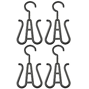 HJ Garden 4PCS Plastic Slippers Hook, Bike Shoe Holder, Sturdy Shoe Racks Compatible with Peloton Exercise Bike, Hanging Shoe Organizer with Double Hooks, Multi-Function Shoes Drying Rack, Black