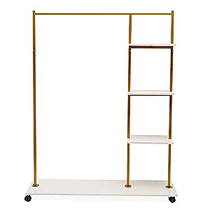 GDAE10 Gold Garment Rack Stand Iron with Universal Wheel and Shelves Square Wedding Dress Bridal Garment Rack Dress Display Stand Floor Hanger Storage Rack for Home Wedding Clothing Store