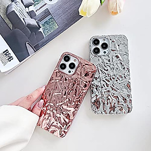 Compatible for iPhone 13 Pro Max Case Cute Luxury Designer Tin Foil Pleated Phone Cover for Women Electroplated Sparkly Silicone Protective Slim Fit Soft Case 6.7Inch (Silver Glossy-iPhone 13 Pro Max)