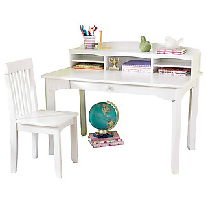 KidKraft Avalon Wooden Children's Desk with Hutch, Chair and Storage, White, Gift for Ages 5-10, 41.75 Inch