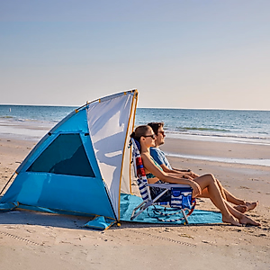WolfWise 2-3 Person Portable Beach Tent UPF 50+ Sun Shade Canopy Umbrella with Extendable Floor, Blue