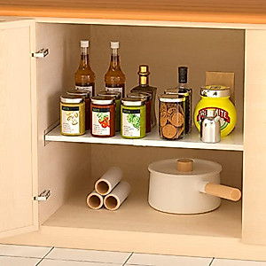 Benzoyl Adjustable Closet Shelf, Metal Expandable Wardrobe Shelves Organizer with Sticker for School Locker, Bedroom, Cabinet, Wardrobe, Cupboard, Kitchen -11.8'' Width