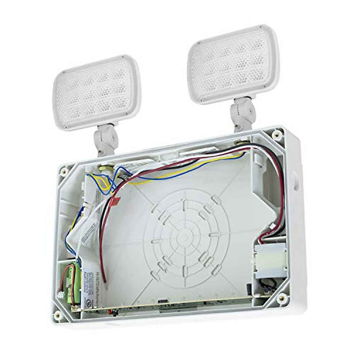 LFI Lights | Wet Location Rated Combo Green Exit Sign with Emergency Lights | White Housing | All LED | Two Adjustable Heads | Hardwired with Battery Backup | UL Listed | WLFCOMBO-G