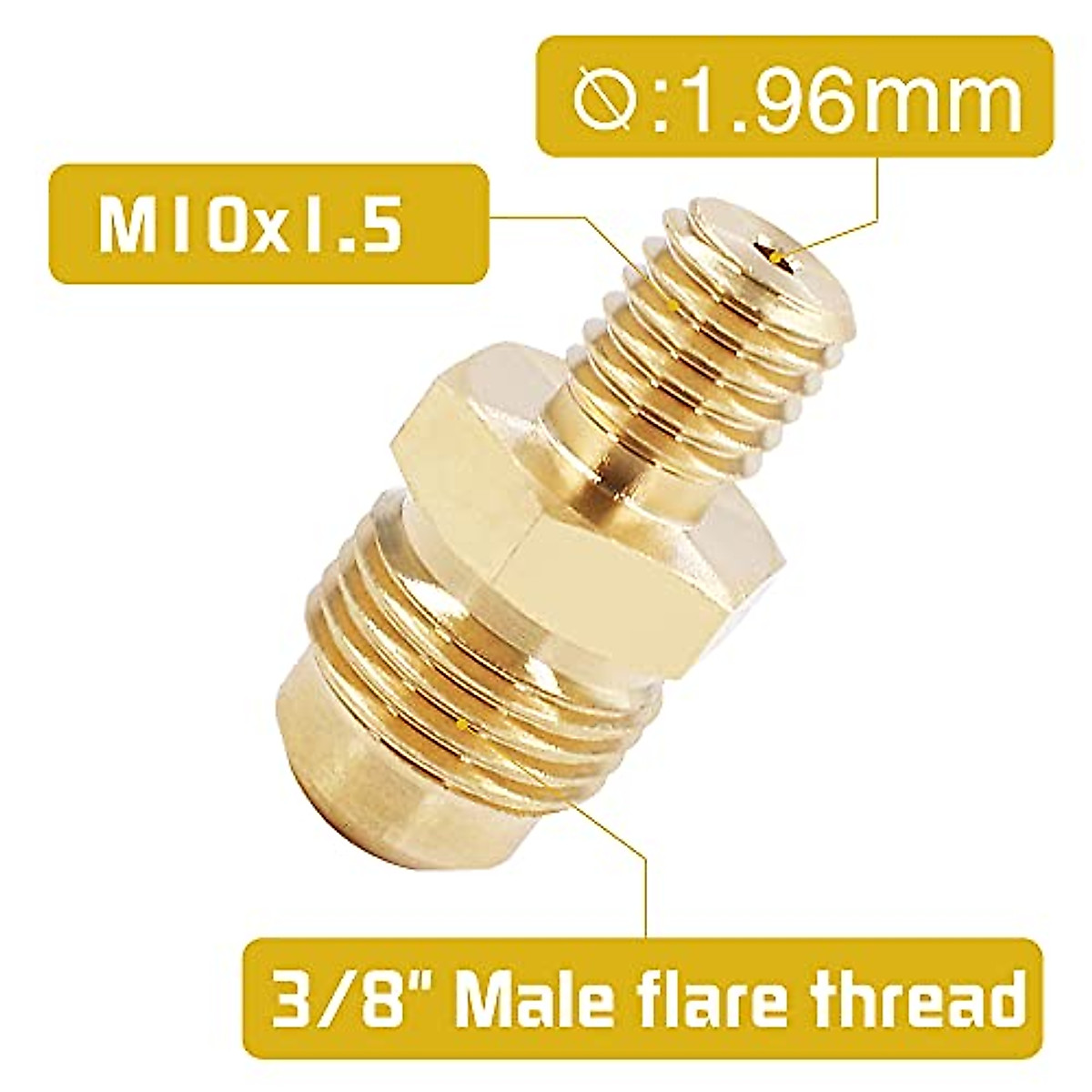 MENSI Brass Propane Gas Jet Nozzle Sprayer 1.96mm Orifice（0.0772"） with 3/8" Male Flare and M10x1.5mm Thread for Burner Inlet for Fire Pits, 2 Pack