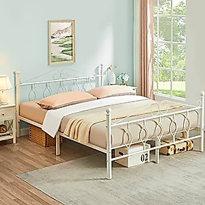 GreenForest Full Size Bed Frame with Headboard Heavy Duty Metal Platform Bed Frame with Underbed Storage No Box Spring Needed Mattress Foundation, White