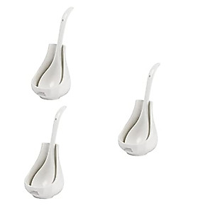 Cabilock 3 Sets Spoon Holder Set Cooking Utensil Holder Soup Spoon Gravy Ladle Soup Spoon Rest Spoon Stand Hot Pot Ladle Braces Kit Kitchen Utensils Delicate White Ceramics Tableware