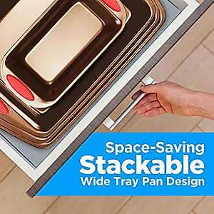 NutriChef 15-Piece Non-Stick Baking Pan Set - Durable Carbon Steel Bakeware Set with Loaf & Muffin Pans, Square & Round Cake Pans, Roaster Pan with Lid, Cookie Sheet, & Nylon Utensils - Gold