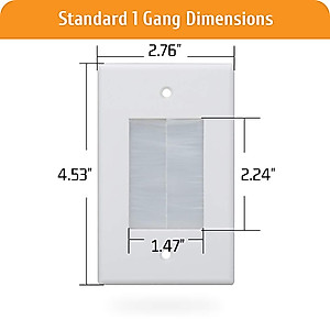 Kebulldola 1 Gang Wall Plate 4 Pack, Large Opening Cable Passthrough Wall Plate, 1-Piece Style with Low Voltage Mounting Bracket