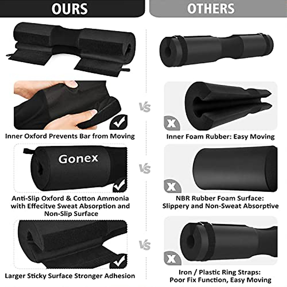 Gonex Barbell Pad Set for Squats Hip Thrusts Upgraded Bar Neck Pads Workout Foam Weightlifting Cushion with 2 Gym Ankle Straps Hip Resistance Band Fits Standard Olympic Bars with a Carry Bag, Pink/Black