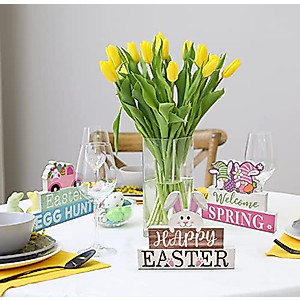 3 Easter Wooden Table Decorations Centerpieces Blocks Spring Bunny Truck Gnome Egg Hunt Tiered Tray & Table Top Sign Decor for Office Dining Room Mantle Home Wood Rustic Farmhouse Party Supplies