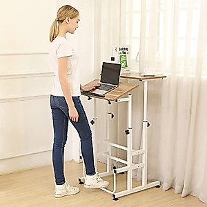 SDADI 2 Inches Carpet Wheels Mobile Standing Desk Stand Up Desk Height Adjustable Home Office Desk with Standing and Seating 2 Modes 3.0 Edition, Light Grain S001WFLT