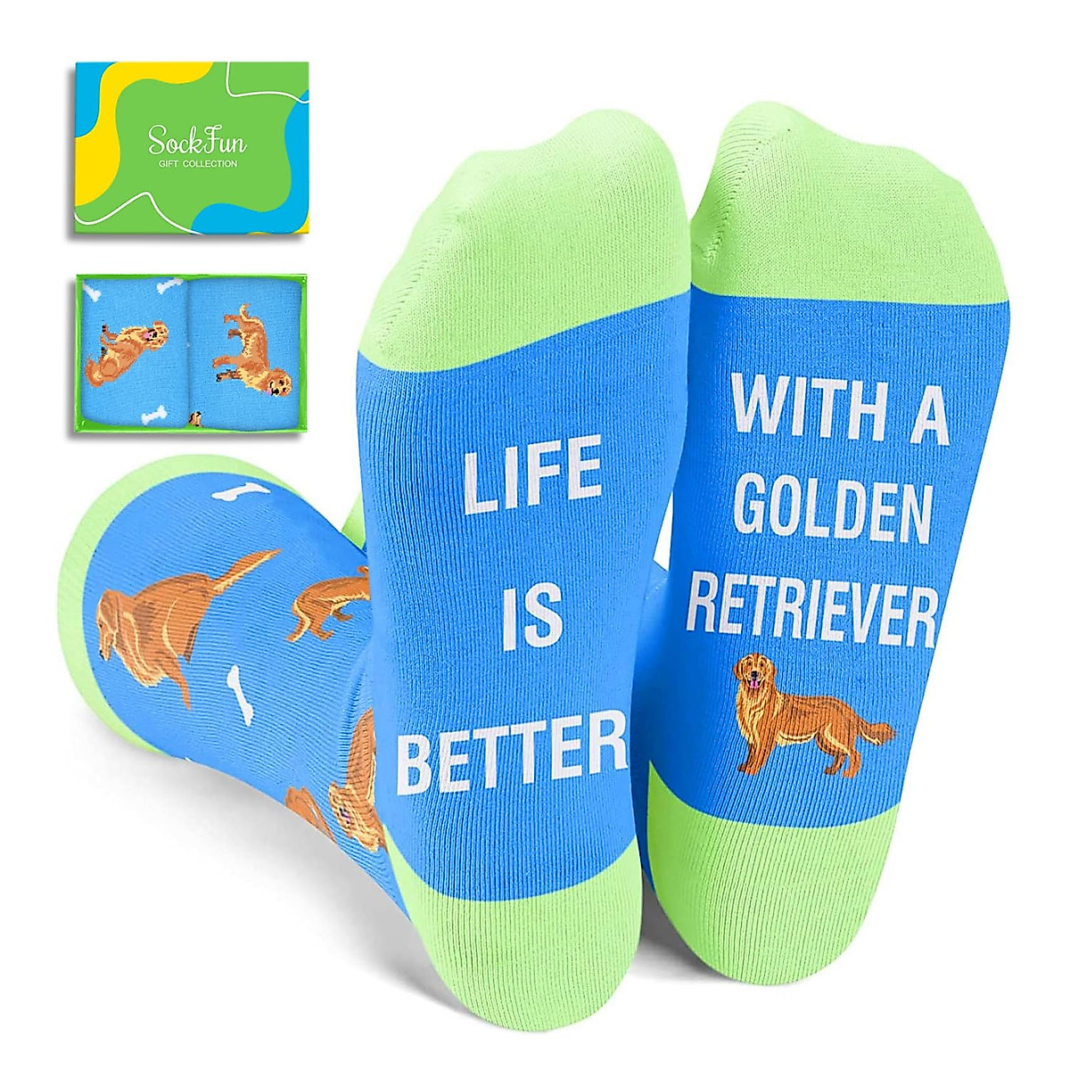 sockfun Funny Golden Retriever Gifts for Women Men, Novelty Golden Retriever Socks Silly Crazy Fun Socks