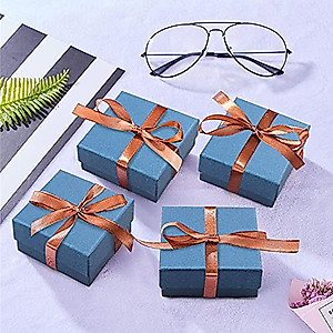 Necklace Earring Ring Box Gift Box,12 Pieces Square Cardboard Jewelry Gift Boxes,Cotton Filled Cardboard Paper Jewelry Box Gift Case (3.27x3.27x1.38 Inches) (Blue)