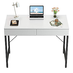 CubiCubi Computer Desk with 2 Storage Drawers, 40 inch Home Office Writing Desk, Study Table for Small Space, White