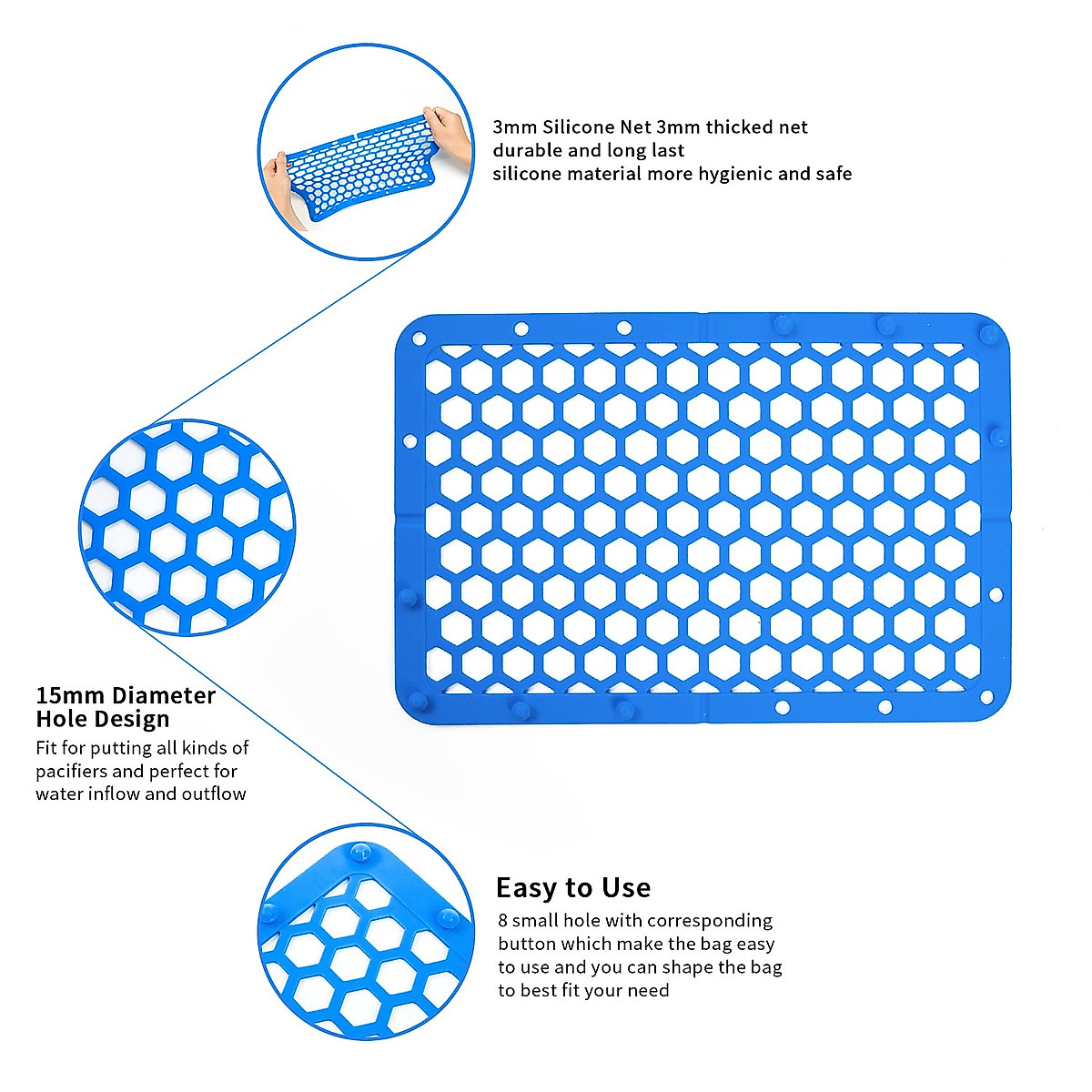 REVEX Silicone Baby Toy Dishwasher Bag,11.8"x7.9" Large Silicone Dishwasher Net for Toys Accessories and Pacifier (Blue)