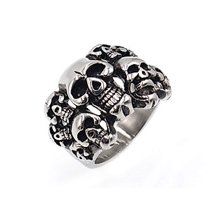 Stainless Steel Gothic Skull Vintage Antique Style Biker Rings Cocktail Party Rings Comfort Fit Size 7-11
