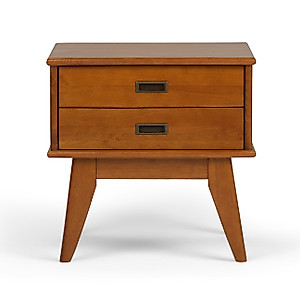 SIMPLIHOME Draper Solid Hardwood 22 inch wide Rectangle End Side Table in Teak Brown with Storage, 2 Drawers, for the Living Room and Bedroom