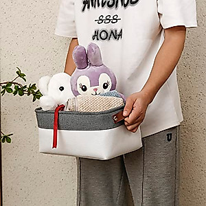 FENQDOOU Storage Bins[6 Pack], Collapsible Fabric Storage Baskets with Handles for Cupboards, Wardrobe, Shelves, Bathroom, Clothes, Toys, Towel (11.8 x 7.8 x 5.9 inches, Gray/ White)