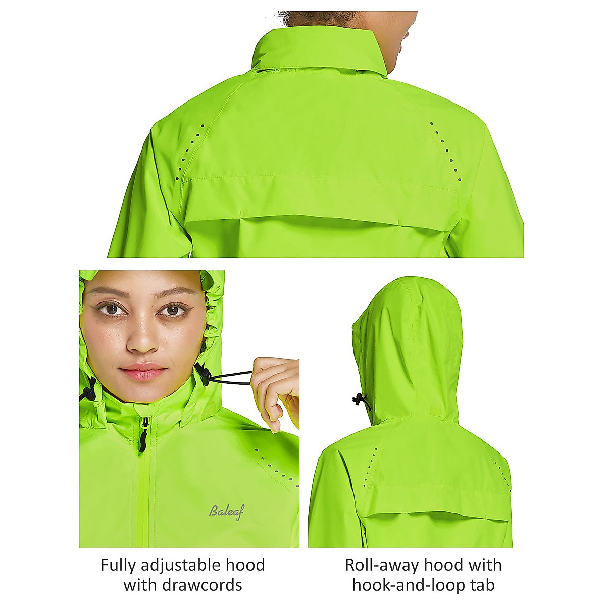 BALEAF Women's Rain Jackets Waterproof Windbreaker Windproof Lightweight Running Cycling Jackets Reflective Packable Hooded Yellow M