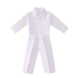 Dressy Daisy Infant Baby Boy Christening Clothing Baptism Outfit All White Suit Set with Bonnet Size 9-12 Months, Long Sleeve