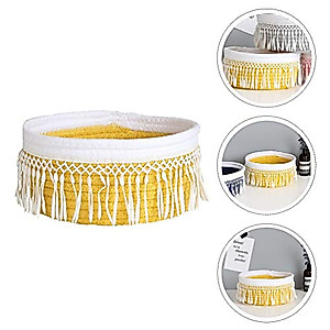 Cabilock Desk Topper Sundries Woven Storage Basket Decorative Tassel Storage Bins Basket Foldable Kid Organizer Makeup Books Storage Basket (Yellow) Macrame Decor