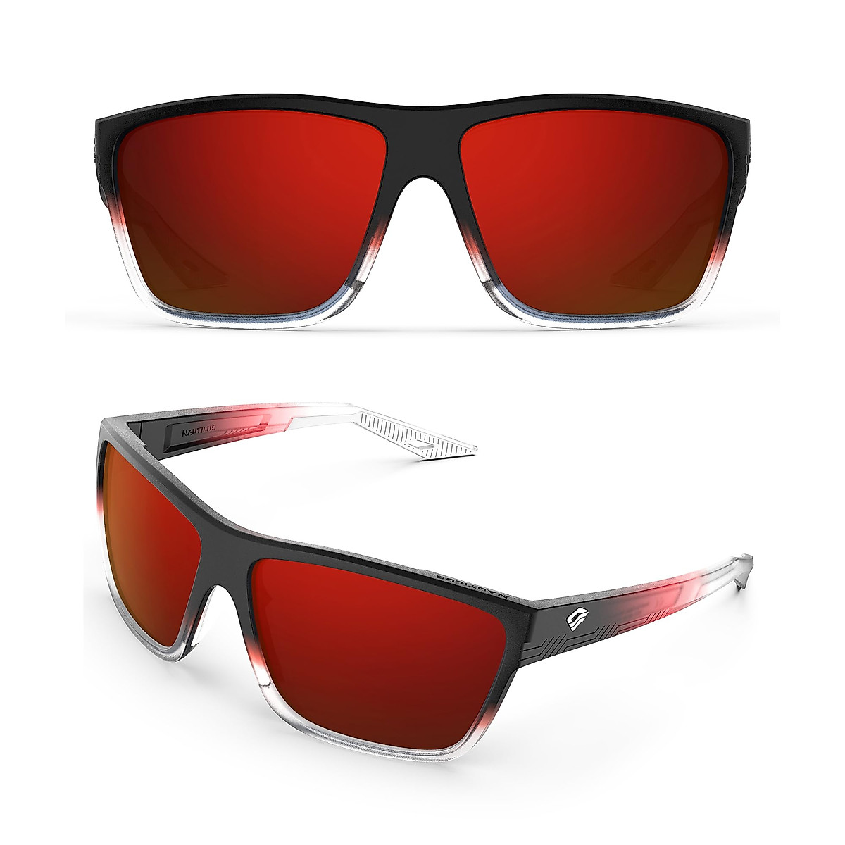 TOREGE Polarized Sports Sunglasses for Men Women Fishing Boating Beach Mountaineering Golf TR77(C11-Transparent Black Red Gradient&White&Black Red Lens