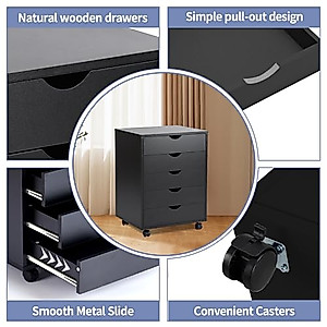 NEWBULIG 5 Drawer Storage Organizer, Wood File Cabinets with Wheels, Large Printer Stand for Home Office Study Dressing Room