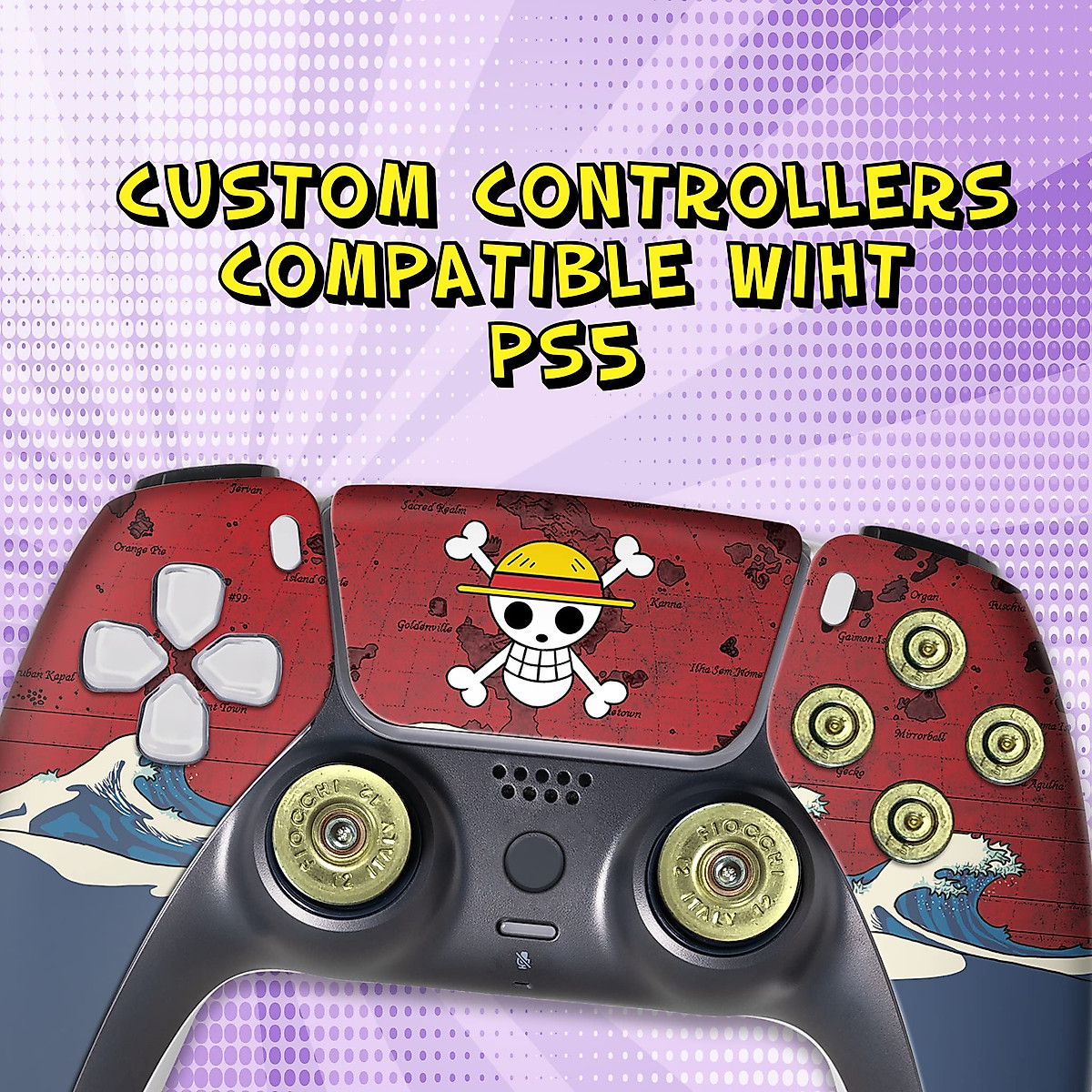 One Peice Bullet Custom PS-5 Controller Wireless compatible with Play-Station 5 Console by BCB Controllers | Proudly Customized in USA with Permanent HYDRO-DIP Printing (NOT JUST A SKIN)
