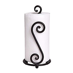 Fancy Paper Towel Holder Stand | Black Stylish Wrought Iron | Classic Decorative Countertop Authentic Rod Metal Hand Forged Stand Up Holder | Handmade Crafted by RTZEN-Décor