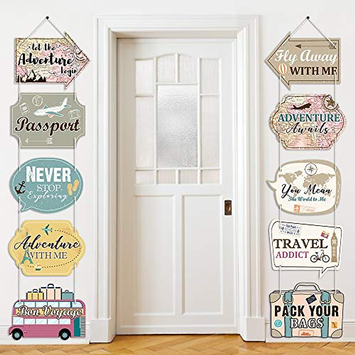 Travel Party Decorations Let The Adventure Begin Sign Travel Cutouts Bon Voyage Banner Adventure Signs Supplies Door Sign Travel Themed Birthday Party Wall Decoration Signs 10 Counts