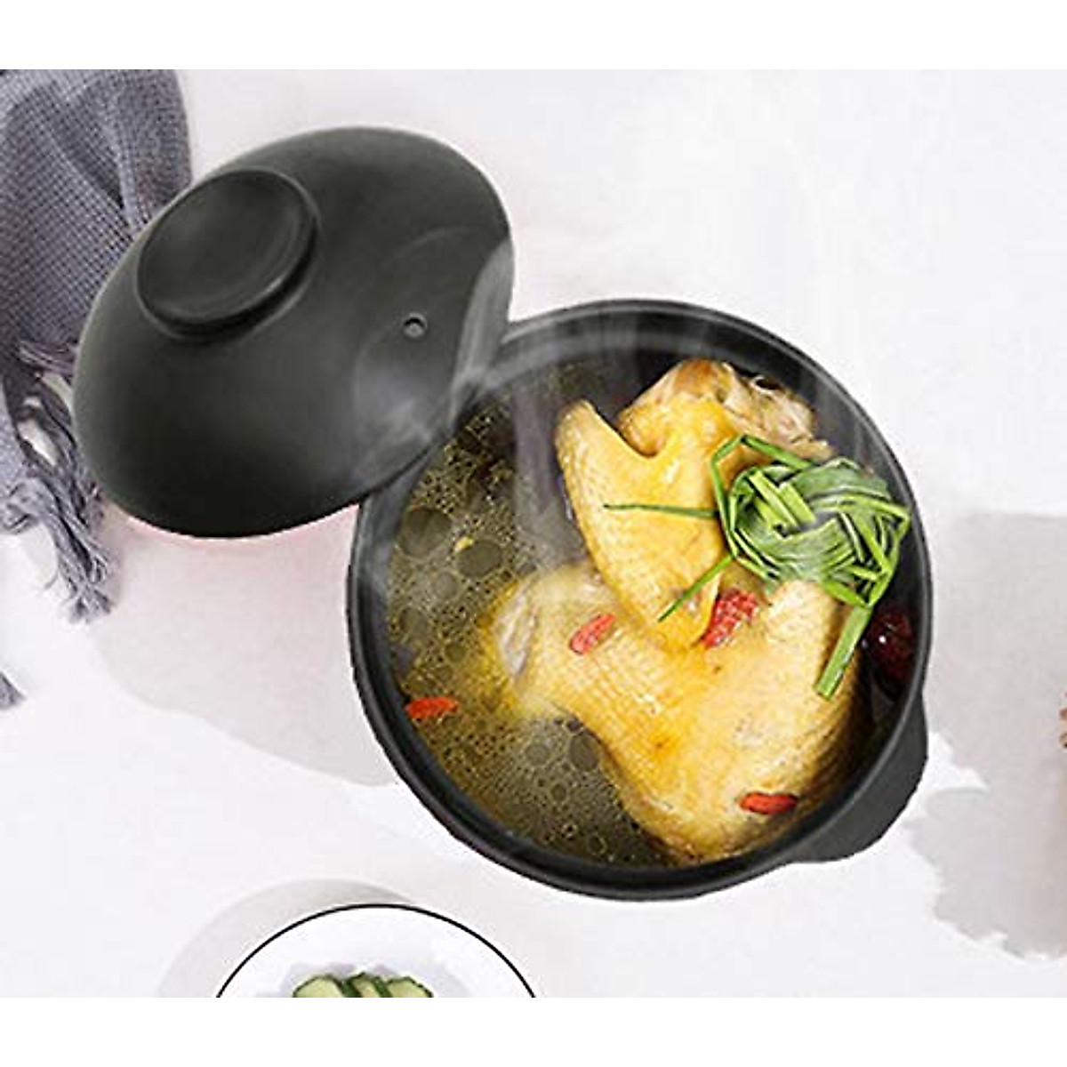 Premium Ceramic Black Casserole Clay Pot with Lid,For Cooking Hot Pot Dolsot Bibimbap and Soup