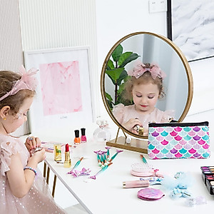 Mermaid Makeup Brush Sets with Cosmtic Bag - 13 PCS Beauty Makeup Tools Eye Shadow Eyeliner Concealer Foundation Blending Blush Brushes Compact Pocket Mirror Sequins Cosmetic Case Bag