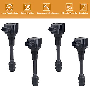 JDMON Ignition Coils Pack Compatible with Nissan Altima Sentra X-trail L4 2.5L 2002 2003 2004 2005 2006 2007 2008 Replaces 22448-8H315 22448-8H310 UF-350 C1398 Set of 4