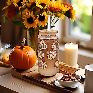 ANOTION Fall Coffee Cups - Fall Decor Pumpkin Mug Fall Coffee Mug Iced Coffee Cups Unique Autumn Decor Pumpkin Decorations Thanksgiving Tumbler Fall Wedding Tumbler Can Shaped Fall Cups - 18oz