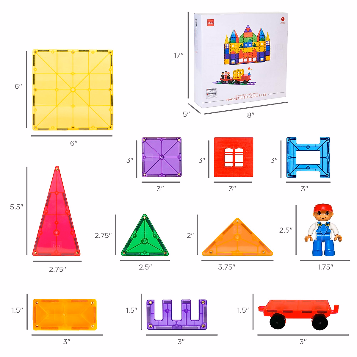 Best Choice Products 265-Piece Kids Colorful Magnetic Tiles Set 3D Construction Magnet Building Blocks Educational STEM Toy