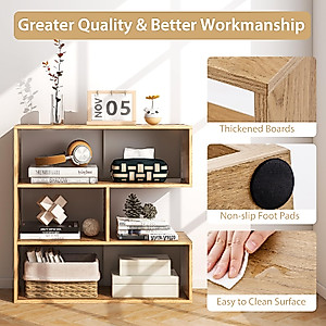 Tangkula 3 Cubes Bookcase, Irregular Open Bookcase, Freestanding Bookshelf Combination, Anti-Tipping Device, Home Display Storage Shelf for Living Room Study (Natural, 3-Cube, Concave)