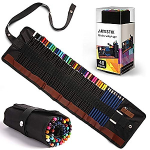 ARTISTIK Colored Pencil Set - (47 Pieces) Vivid 3.5 mm Artist Grade Drawing & Sketching Colored Pencils for Adults Coloring Books, Watercolor, Professional Sketching Pencils and Travel Wrap Case