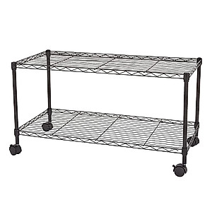 QXDRAGON Medium Adjustable, Heavy Duty Storage Shelving Unit on Wheel Casters, Metal Organizer Wire Rack, Black (2-Shelf, 35.43" L x 17.72" W x 19.29" H)