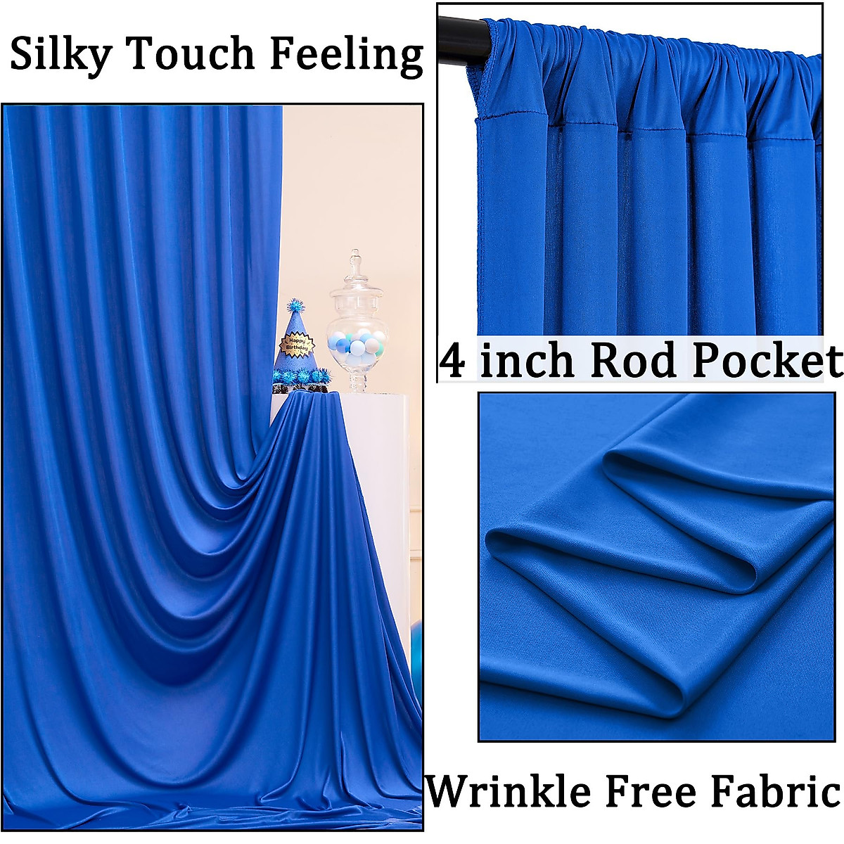 20ft x 10ft Royal Blue Backdrop Curtains for Parties, 4 Panels 5x10ft Wrinkle Free Silky Polyester Photo Backdrop Drapes Background for Birthday Graduation Photography Party Decorations